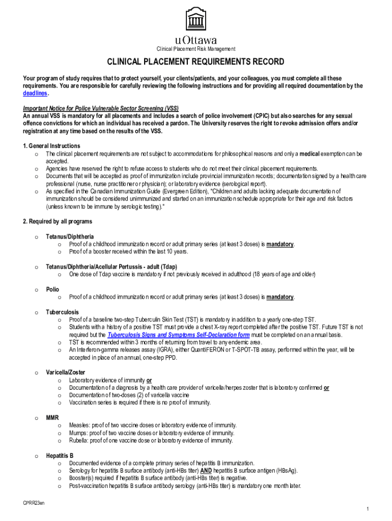 Fillable Online Clinical Placement Requirements for Healthcare Students Fax Email Print - pdfFiller