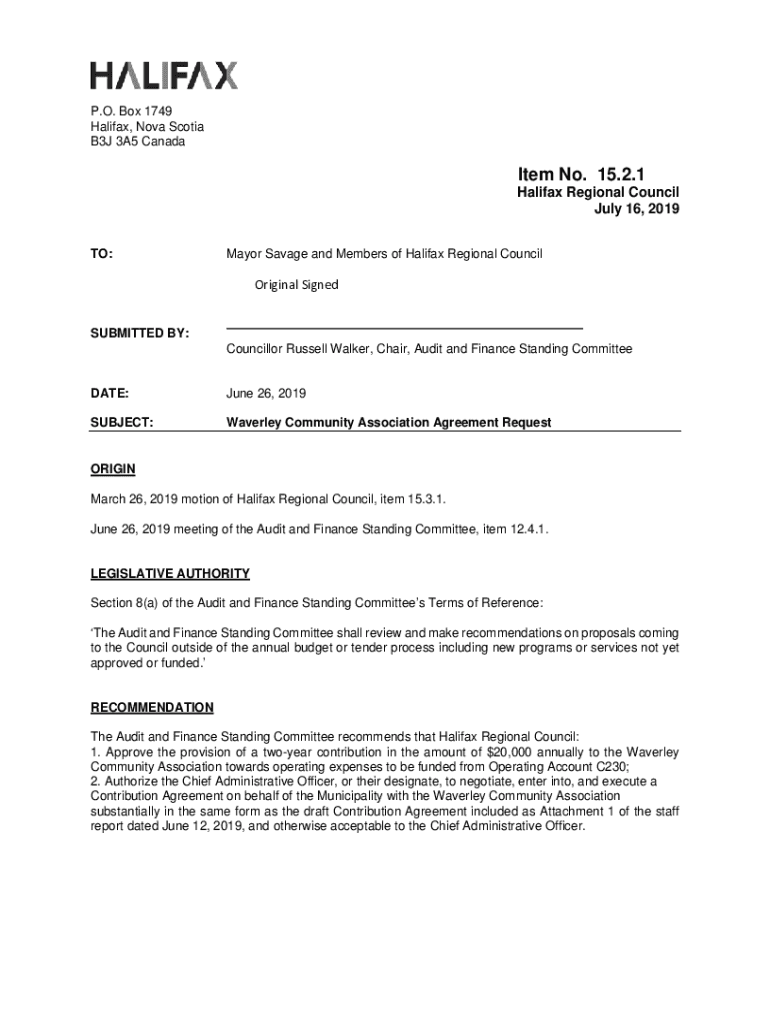 Fillable Online Waverley Community Association Agreement Request - July ...