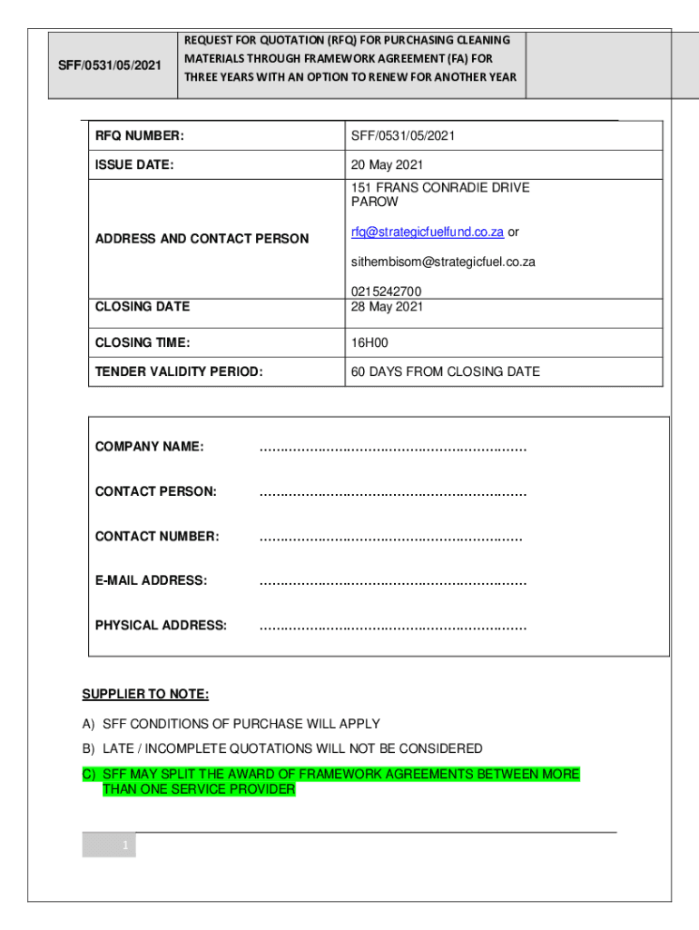 Fillable Online SFF/0531/05/2021 REQUEST FOR QUOTATION (RFQ) FOR ... Fax Email Print - pdfFiller