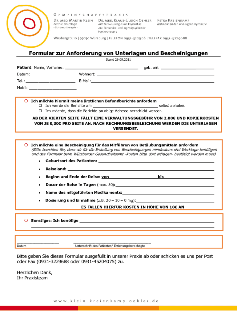 Ausfüllbar Online Formular zur Anforderung von Unterlagen und ...