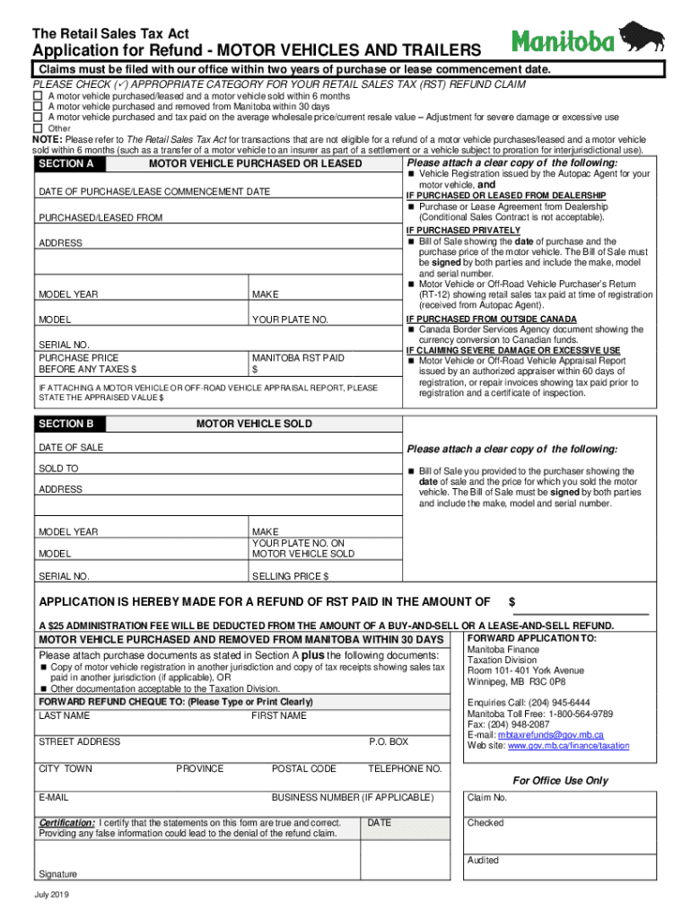 2019-2025 Form Canada Application for Refund Motor Vehicles and ...