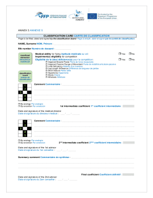Fillable Online annex 5 classification card carte de ... Fax Email Print - pdfFiller