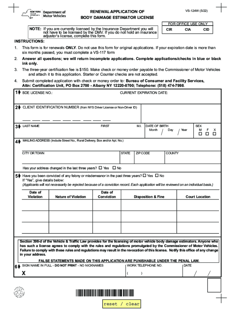 RENEWAL APPLICATION OF BODY DAMAGE ESTIMATOR LICENSE: Fill out & sign ...