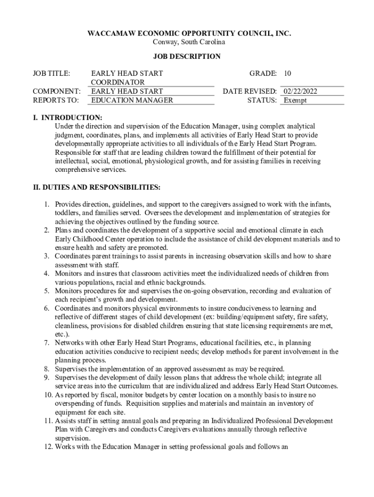 Fillable Online Waccamaw Head Start Center - SC Child Care Services Fax ...