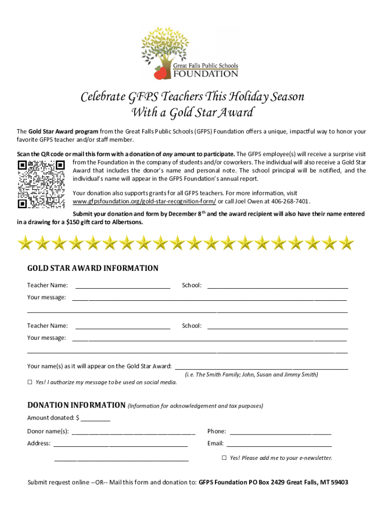 Fillable Online Gold Star Recognition Form Fax Email Print - pdfFiller