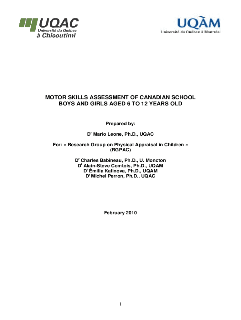 Fillable Online constellation uqac Motor skills assessment of canadian school boys and girls ...