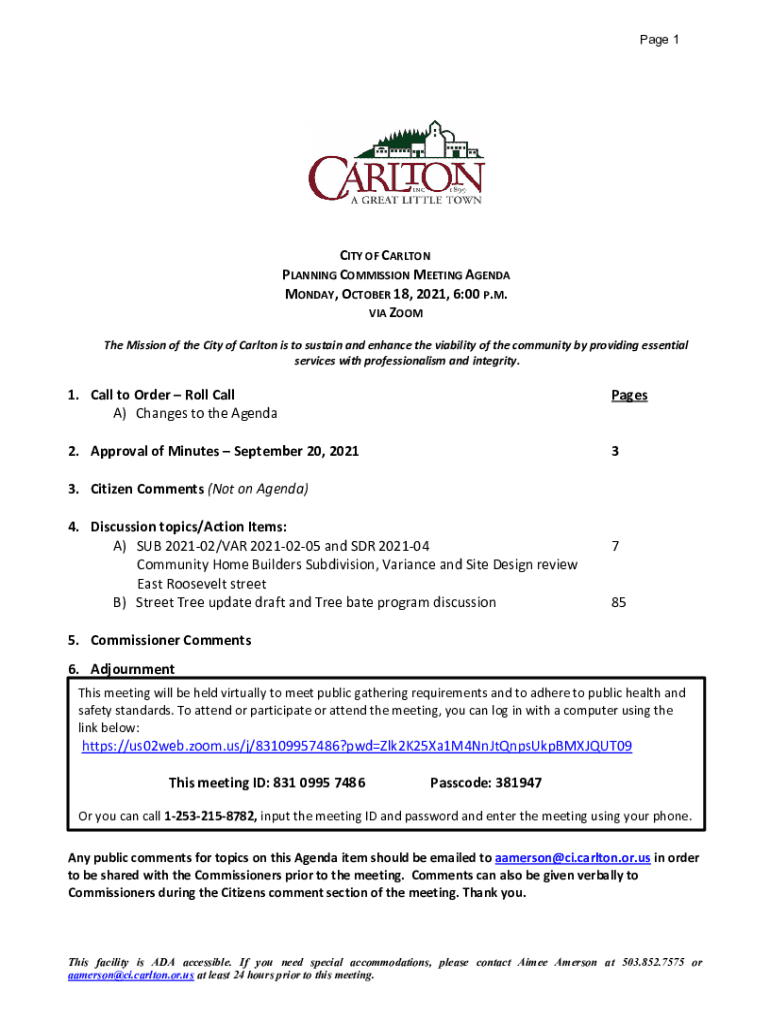 Fillable Online 1. Call to Order Roll Call Pages A) Changes to the ...