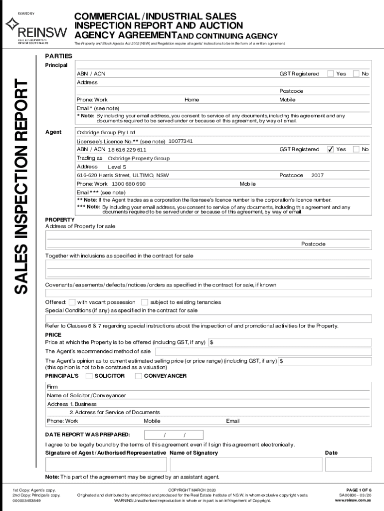 Fillable Online SALES INSPECTION REPORT AND EXCLUSIVE ... Fax Email ...
