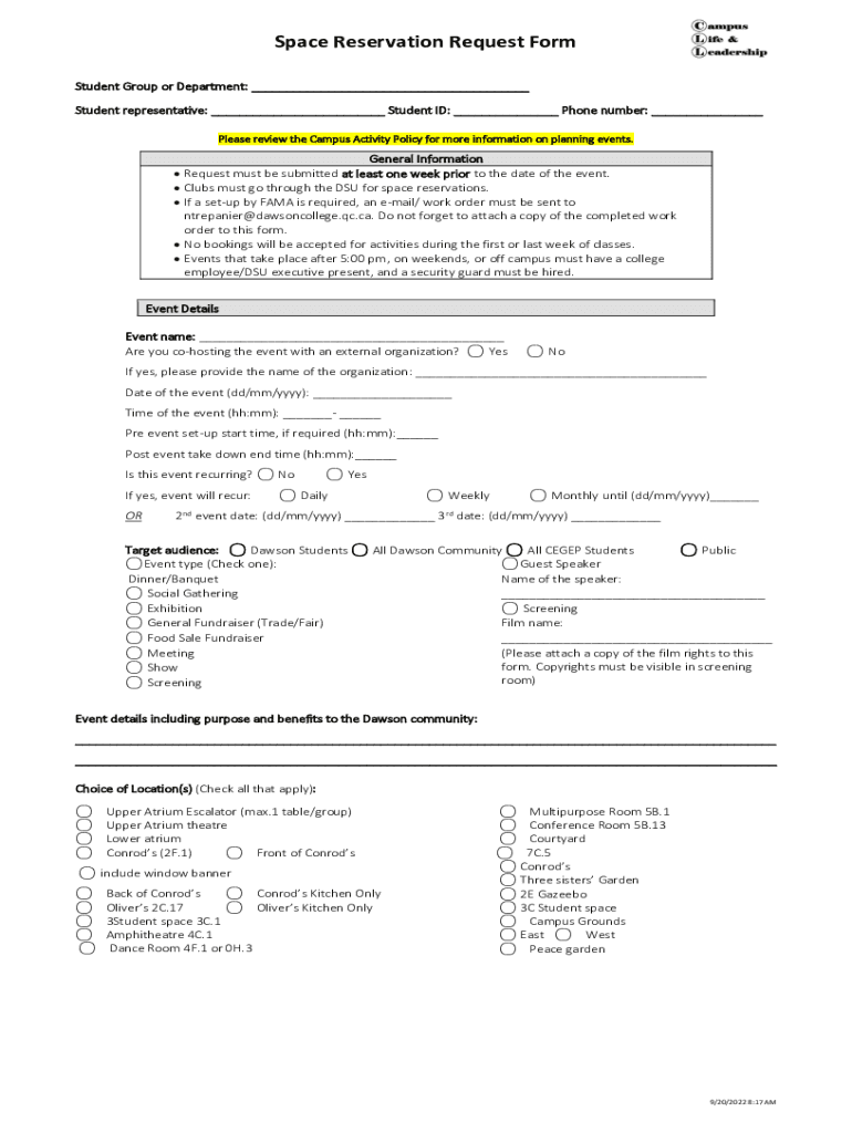 Fillable Online Space Reservation Request Policy and Form Fax Email Print - pdfFiller