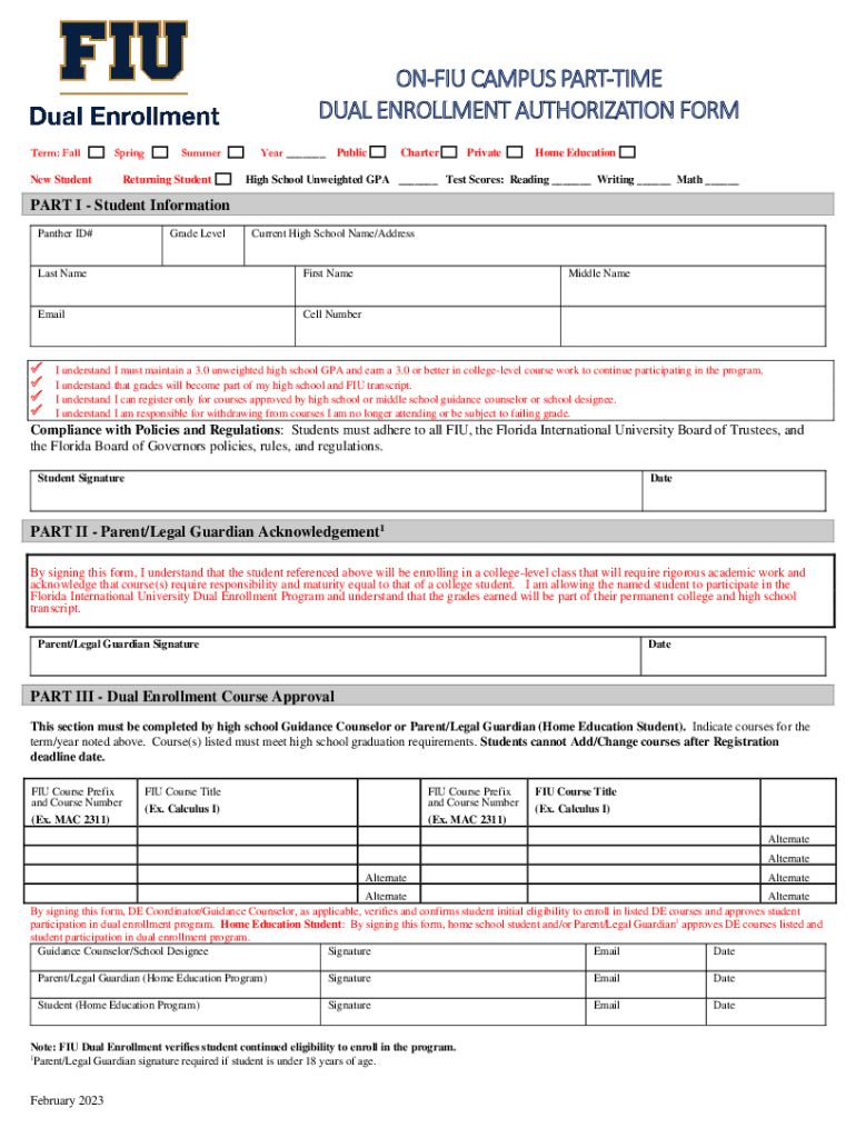 Fillable Online dualenrollment fiu School Information / Dual Enrollment Registration Steps Fax ...