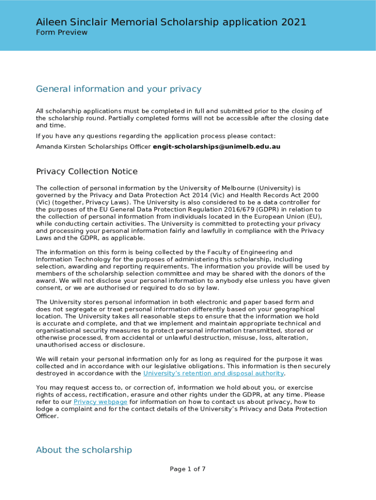 Fillable Online Aileen Sinclair Memorial Scholarship application 2021 Fax Email Print - pdfFiller