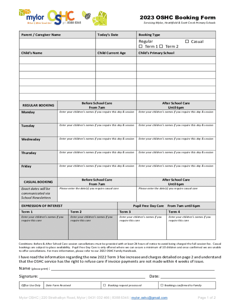 Fillable Online mylorps sa edu Playgroup & OSHC - Heathfield Primary ...