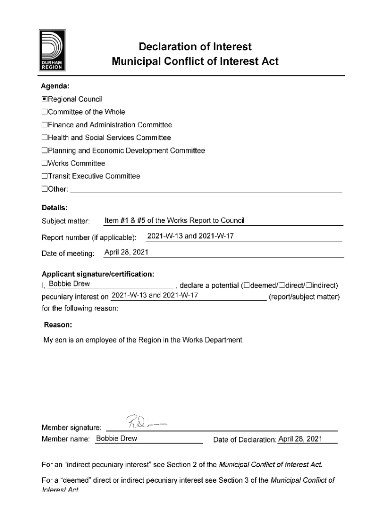 Fillable Online Declaration of Interest Form - B. Drew Fax Email Print - pdfFiller