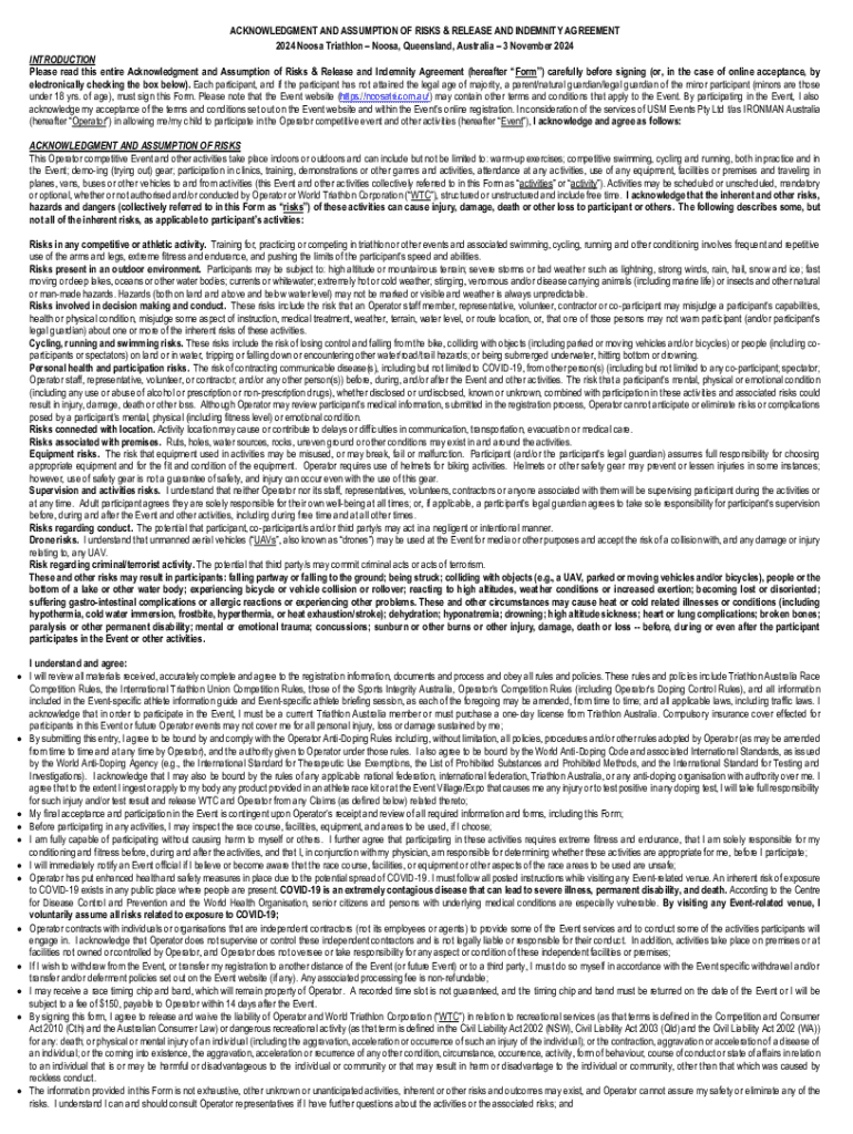Fillable Online acknowledgement and voluntary assumption of risk form ...