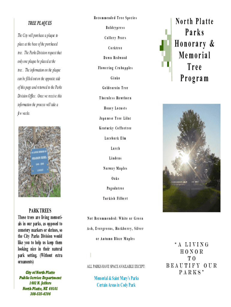 Fillable Online Parks Honorary & Memorial Tree Program - City of North ...