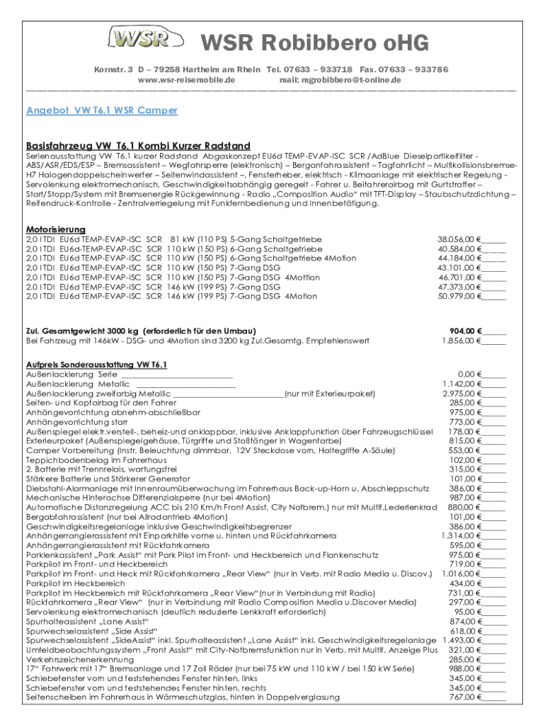 Ausfüllbar Online 1 WSR Camper Fax Email Drucken - pdfFiller