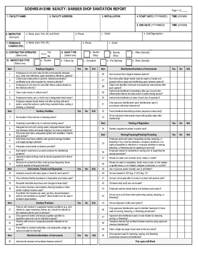 Fillable Online Fillable Online DOEHRS-IH EHM: BEAUTY / BARBER ... Fax ...