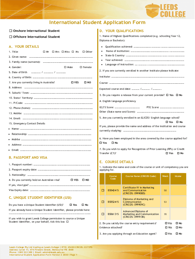 Fillable Online DOC 09- Student Application Form V2 Fax Email Print - pdfFiller