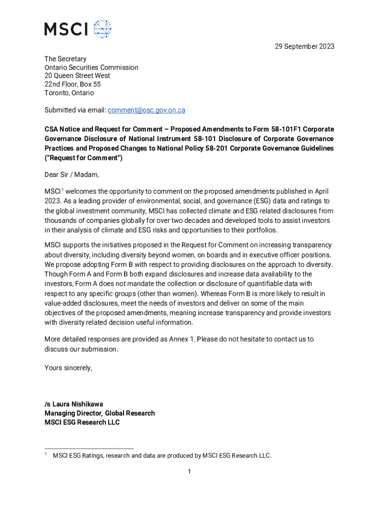 Fillable Online Laura Nishikawa (MSCI) letter of September 29, 2023, re ...