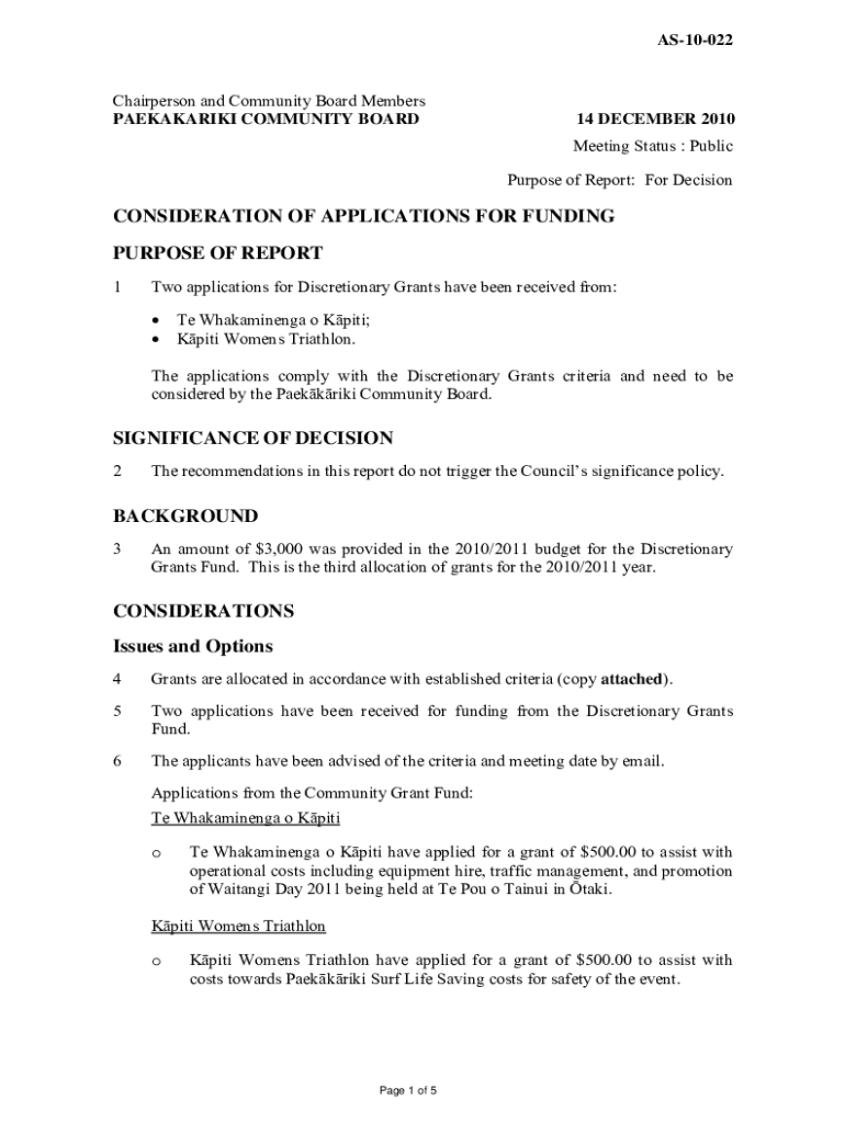 Fillable Online consideration of funding application purpose of report Fax Email Print - pdfFiller