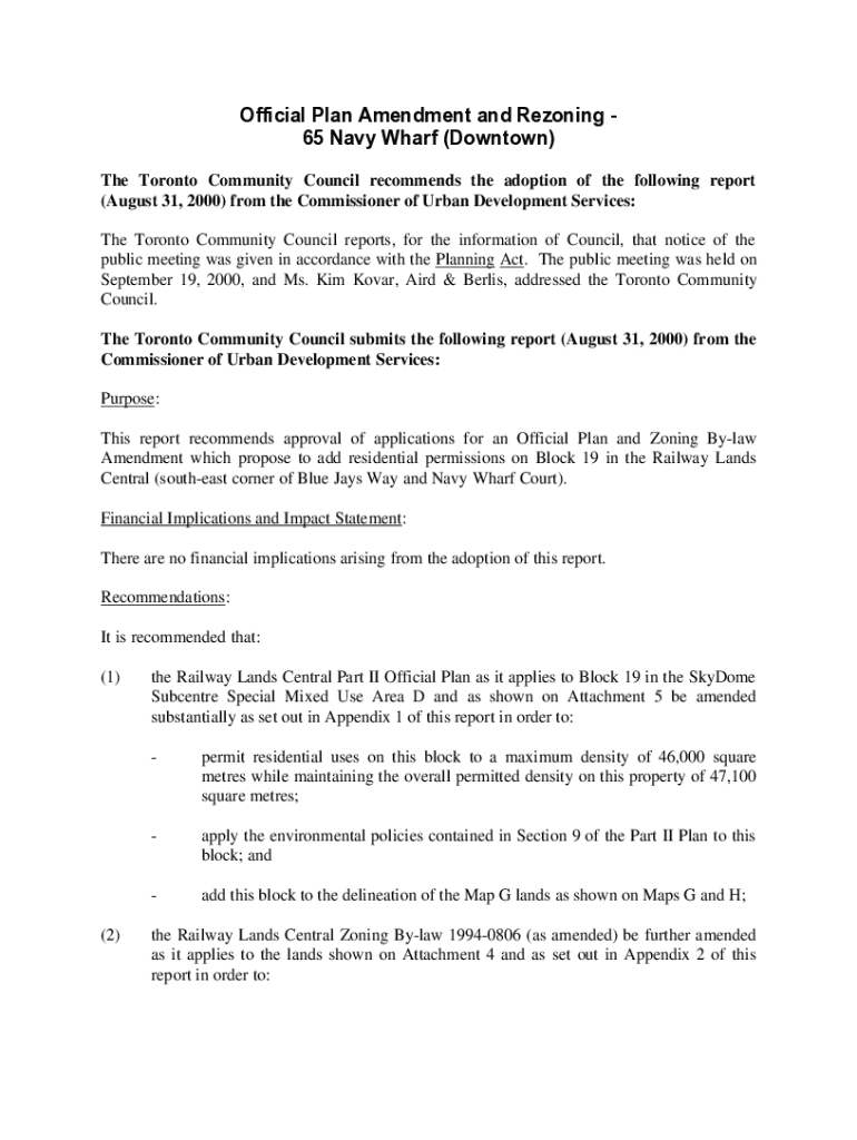 Fillable Online Official Plan Amendment and Rezoning - 65 Navy Wharf ...