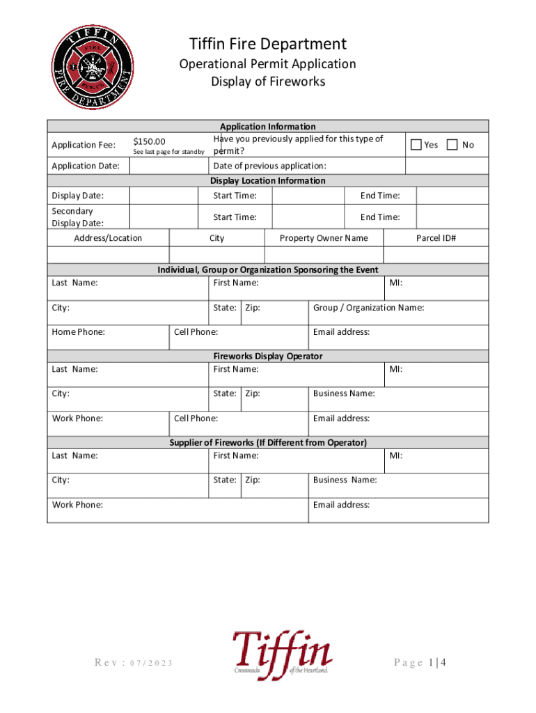 Fillable Online Application For Permit To Hold A Public Display Of Fireworks Fax Email Print ...