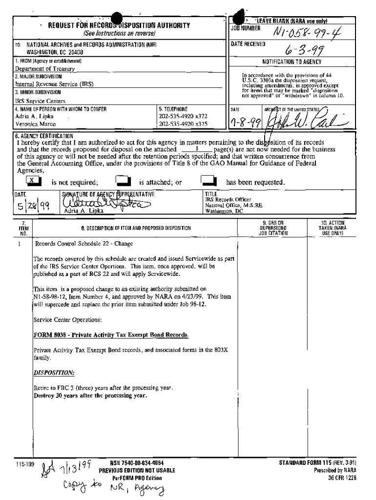 Fillable Online Private Activity Tax Exempt Bond Records, Form 8038 ...