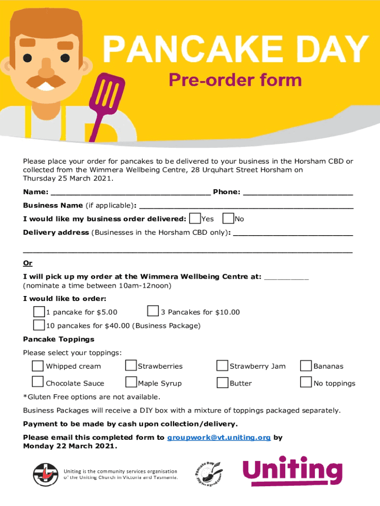 Fillable Online Pancake Day Register Form Fax Email Print - pdfFiller