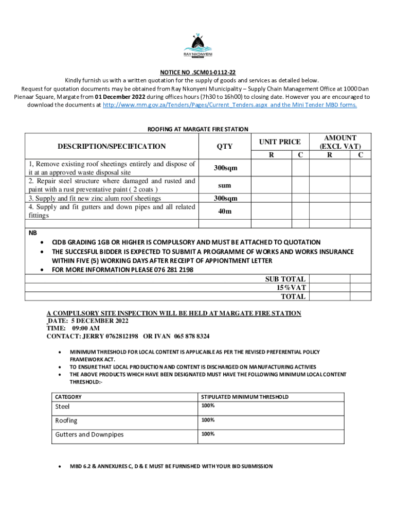 Fillable Online scm01-0112-22 roofing at margate fire station Fax Email Print - pdfFiller