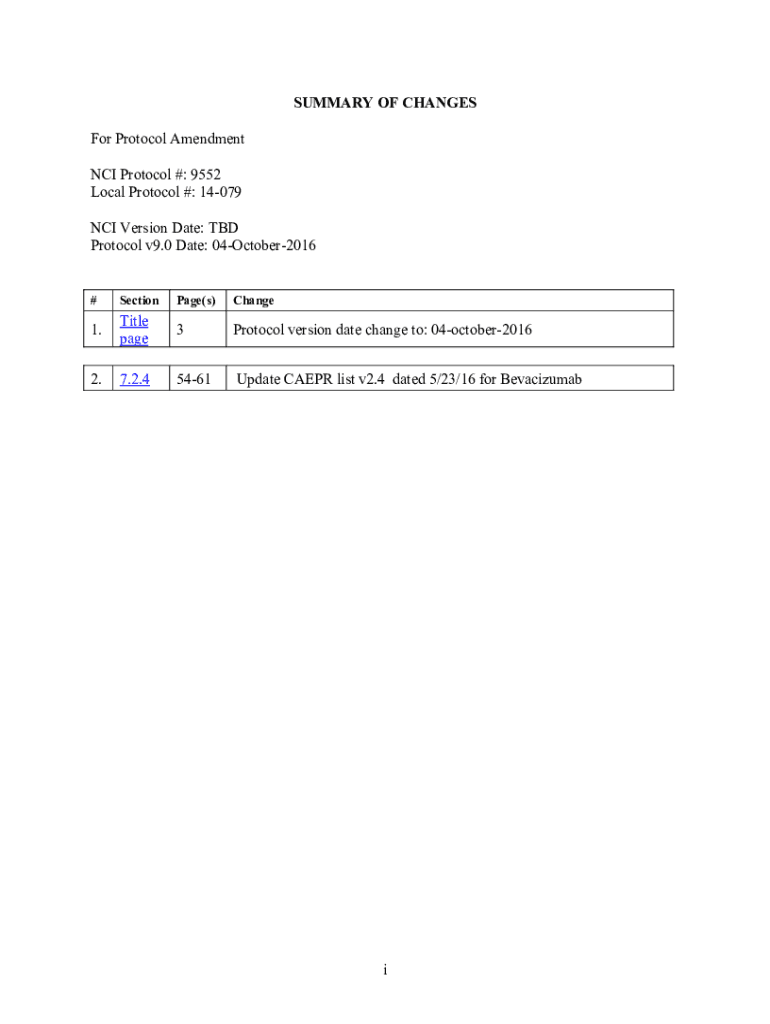 Fillable Online Protocol and Summary of Protocol Amendments First-in- ... Fax Email Print ...