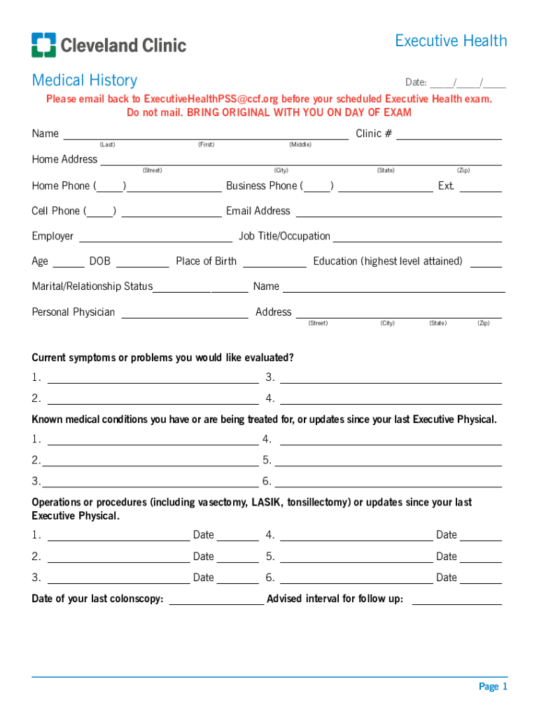 Fillable Online my clevelandclinic Executive Health Program - What to expect Fax Email Print ...