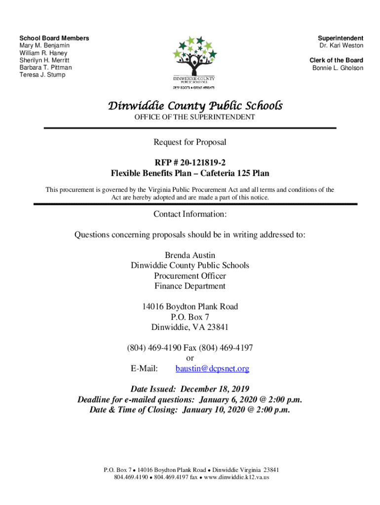 Fillable Online RPF 20-121819-2 Flexible Benefits Plan- Cafeteria 125 ...