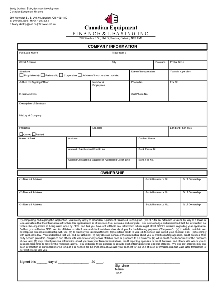 Fillable Online Canadian Equipment Finance: Employee Directory Fax ...