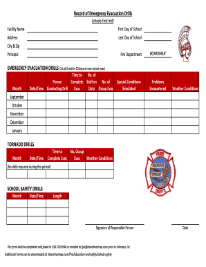 Fillable Online Record of Emergency Evacuation Drills Form 2015 ALL ...