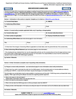 Fillable Online hrsa 340B Participant Change Form Fax Email Print ...