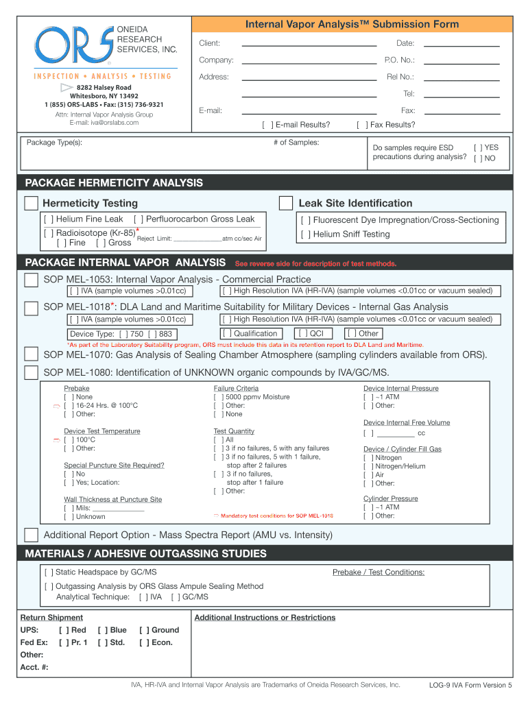 Fillable Online Internal Vapor Analysis Submission Form Fax Email Print ...