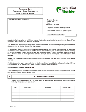 Fillable Online siryfflint gov COUNCIL TAX DISCOUNT FOR STUDENTS ...