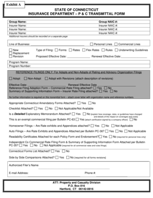 Fillable Online ct INSURANCE DEPARTMENT P & C TRANSMITTAL FORM - ct Fax ...
