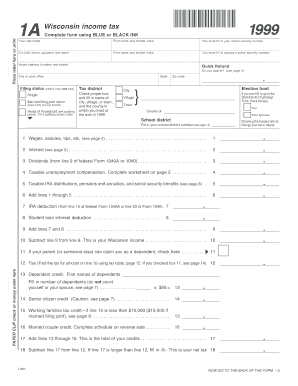 Fillable Online revenue wi 1999 Form 1A Wis Income Tax (fillable ...