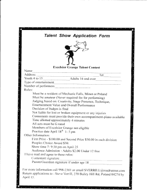 Fillable Online Talent Show Application Form - Maine Running Photos Fax ...