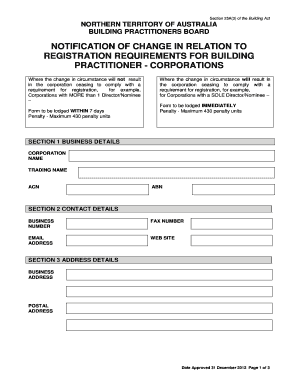 Fillable Online Notification of Change - Building Practitioners Board Fax Email Print - pdfFiller