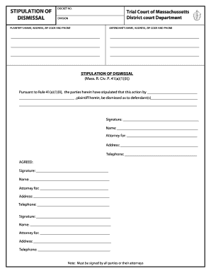 Fillable Online mass STIPULATION OF DISMISSAL - Mass.Gov Fax Email Print - pdfFiller