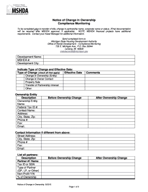 Fillable Online michigan Notice of Change in Ownership Compliance ... - State of Michigan ...