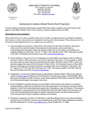 Fillable Online atc ar Instructions to obtain a Retail Permit (Sole ...