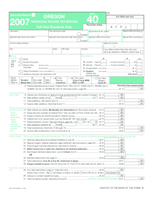 Fillable Online oregon 2007 Form 40, Oregon Individual Income Tax ...