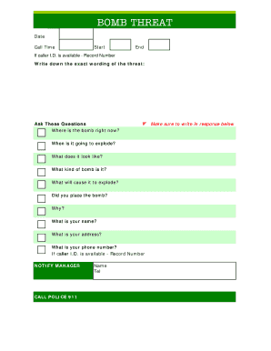 Fillable Online Bomb threat form - 911emg.com Fax Email Print - pdfFiller