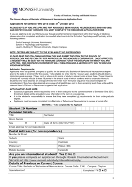 Fillable Online med monash edu Applications for Semester One 2013 close 31 October 2012 - med ...