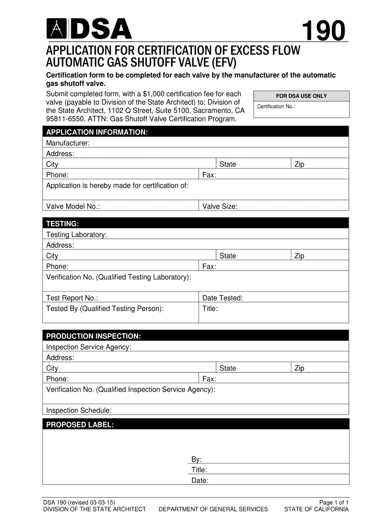 Fillable Online documents dgs ca Form DSA 190 Fax Email Print - pdfFiller