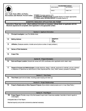 Fillable Online parks ny OPRHP Scientific Research Application and ...
