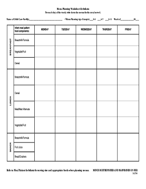 Fillable Online Menu Planning Worksheet for Infants Fax Email Print ...